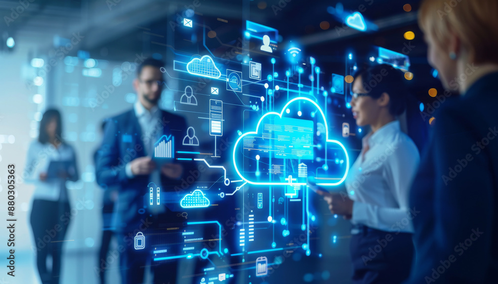 Digital Constellation: Business Professionals Harnessing Cloud Technology for Innovation Stock ...