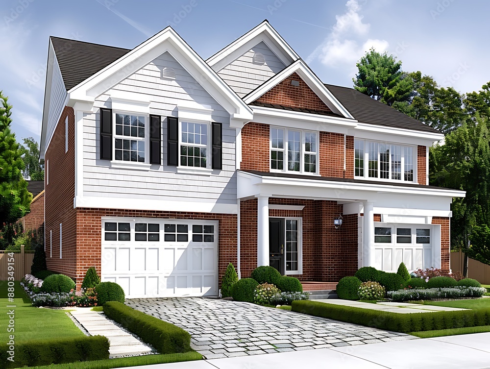 Elegant watercolor depiction of a traditional two-story townhouse with ...