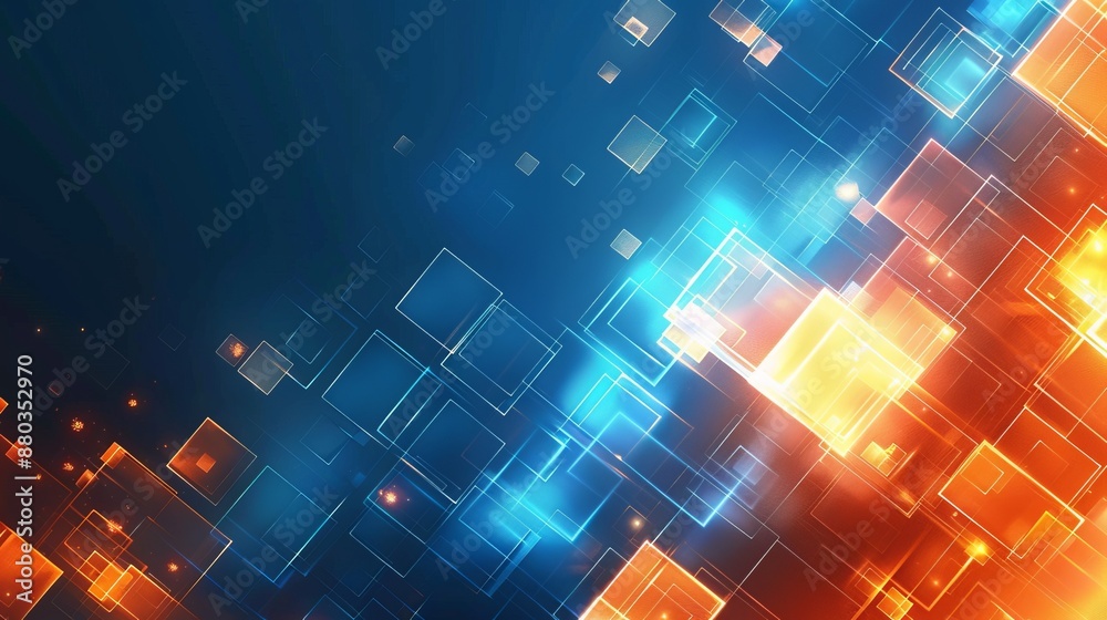 Abstract blue and orange technology background with geometric squares ...