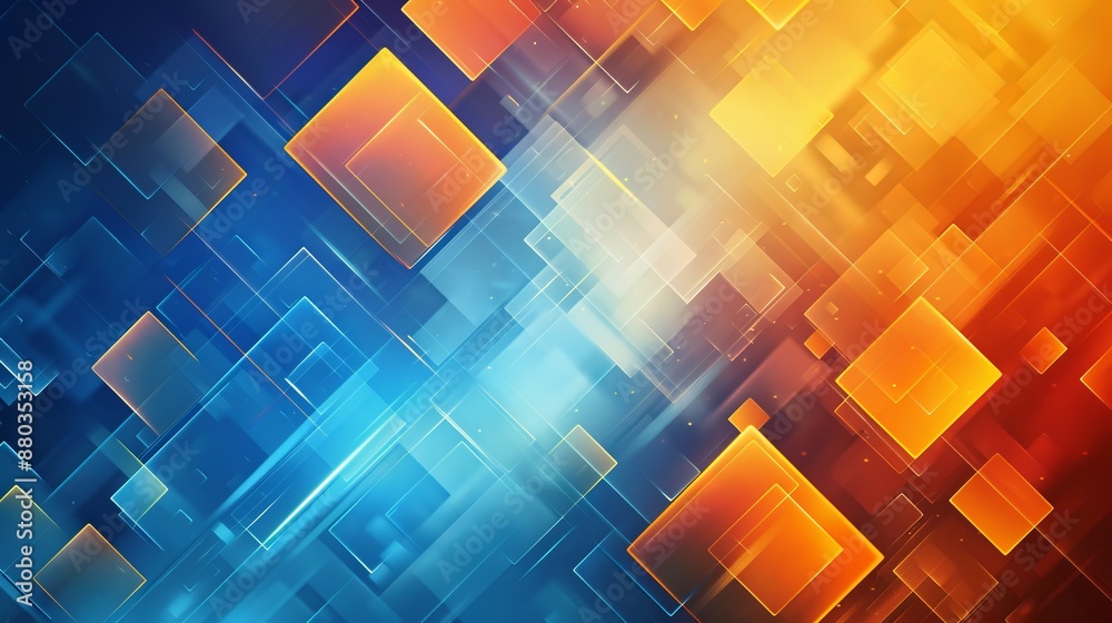 Abstract blue and orange technology background with geometric squares ...
