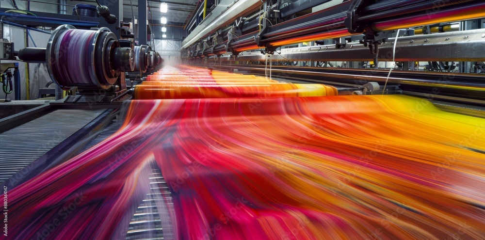 Dynamic industrial printing process Bright colors swirl while advanced ...