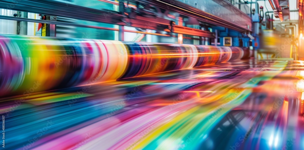 Dynamic industrial printing process Bright colors swirl while advanced ...