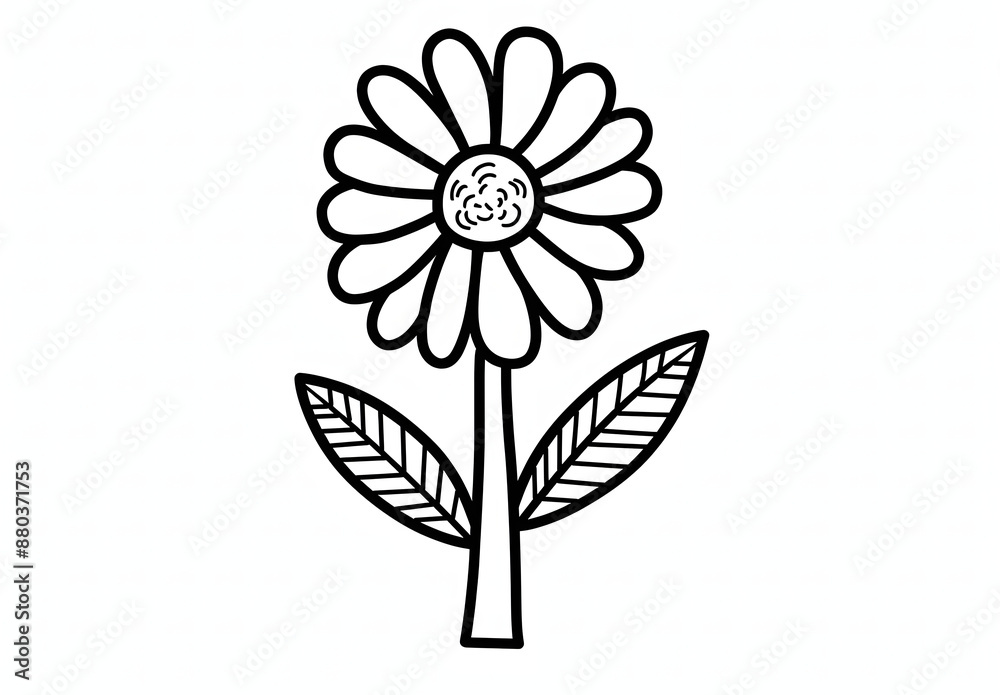 simple flower cartoon line art coloring page for kids, white background ...