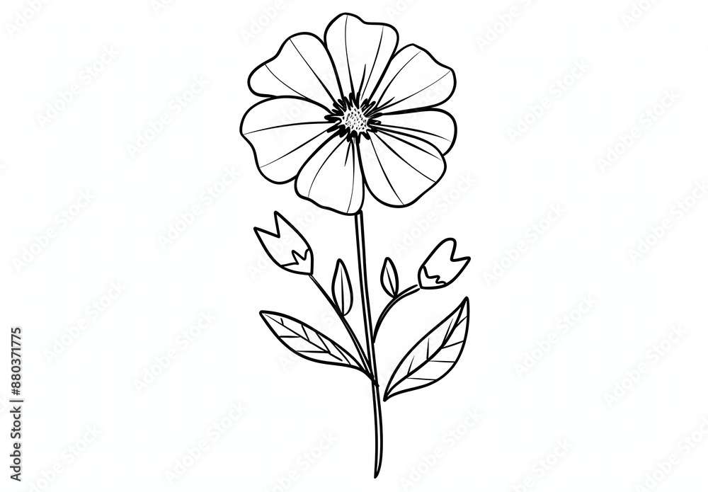 simple flower cartoon line art coloring page for kids, white background ...