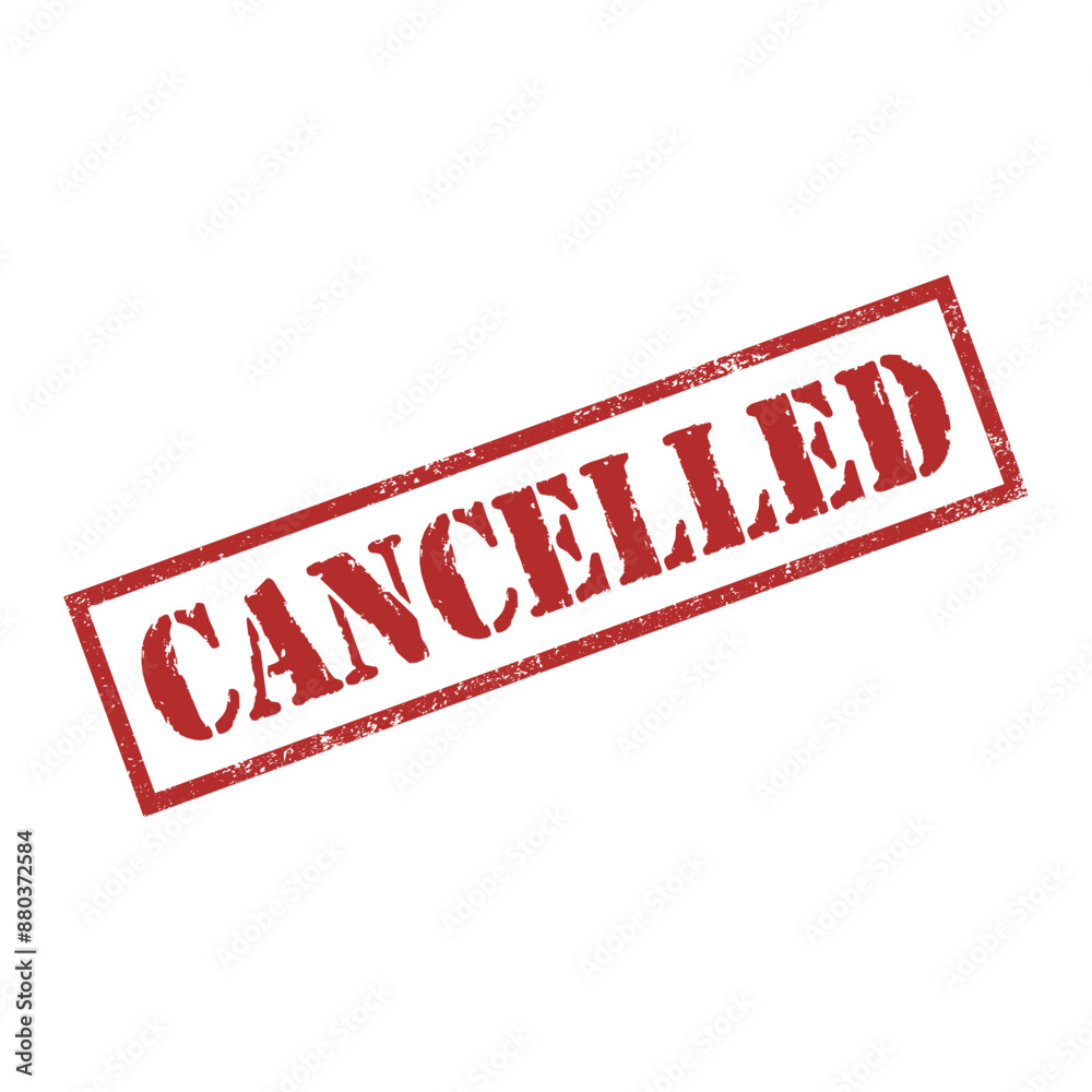 Cancelled red rubber stamp isolated on white background. Ink sign in ...