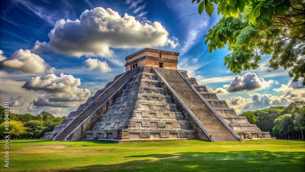 Magnificent ancient Mayan pyramid and temple ruins of Chichen Itza, a ...