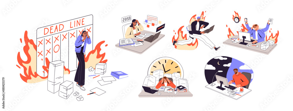 Business people miss deadlines set. Bad time management concept ...