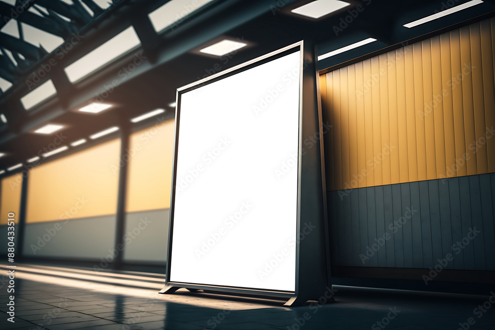 Empty warehouse billboard mockup, Product feature explaining ...