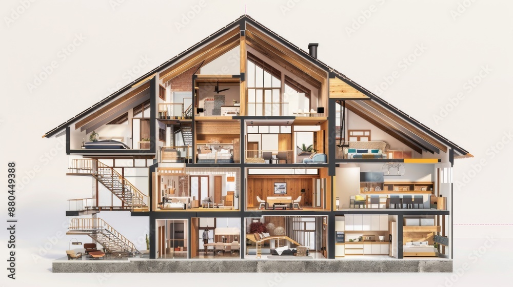 House interior with furniture in cut, Private mansion floors plan ...