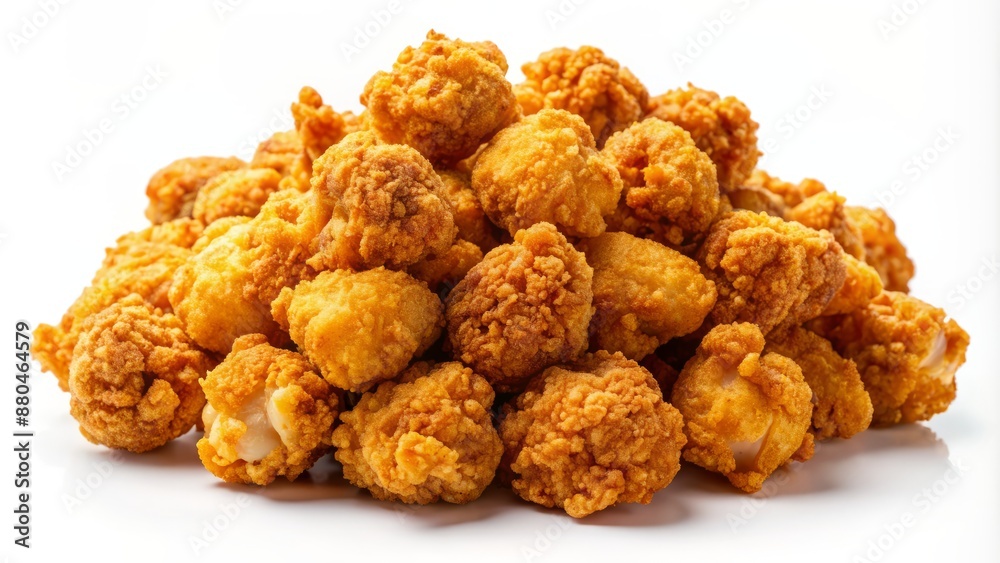 Crunchy golden nuggets of fried chicken popcorn isolated on transparent ...