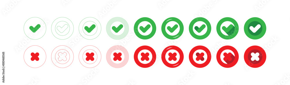 Set of thin, thick, chubby, simple confirmation and cancellation ...