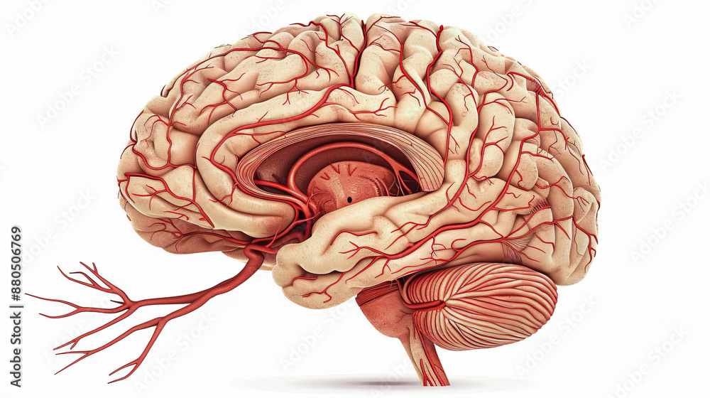 Anatomical illustration of the human brain. Realistic human brain cross ...
