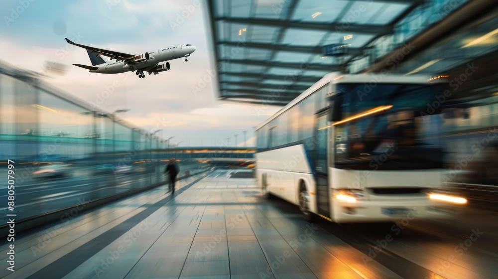 shuttle bus brought people to the airport for the flight, a modern ...