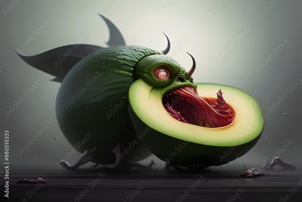an illustration of a demonically possessed avocado, food, evil, Demon ...