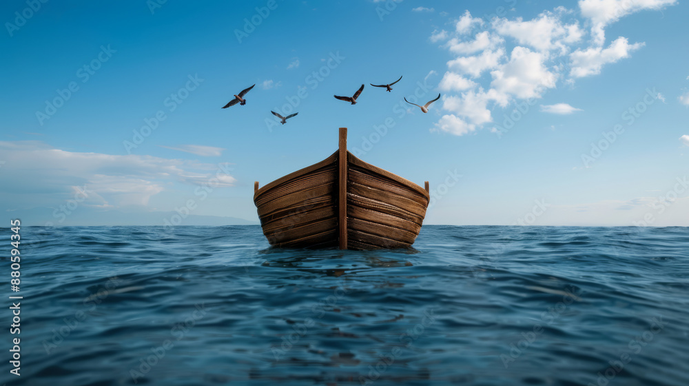 '' Noah's Ark with a flock of birds flying in formation overhead and ...