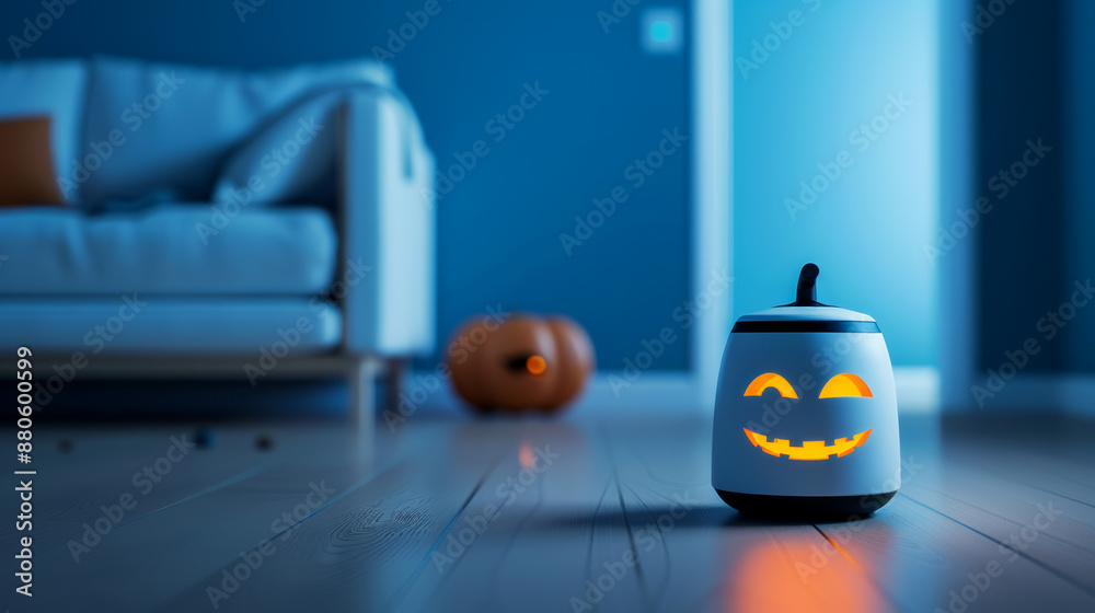 Creepy, animated home assistant robot with a jack-o'-lantern face ...