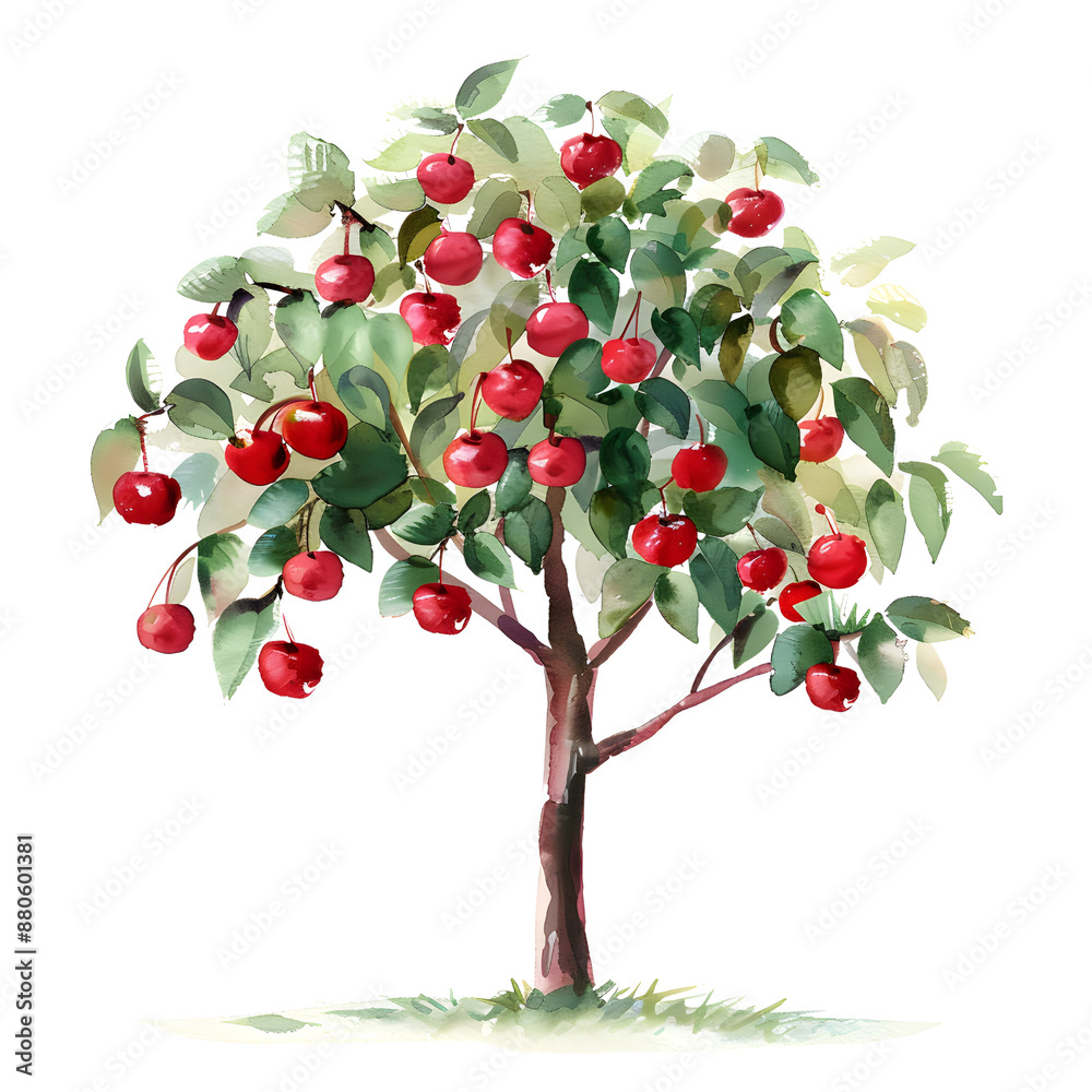 Trees front view, PNG, watercolor style vector tree, cherry plum tree ...