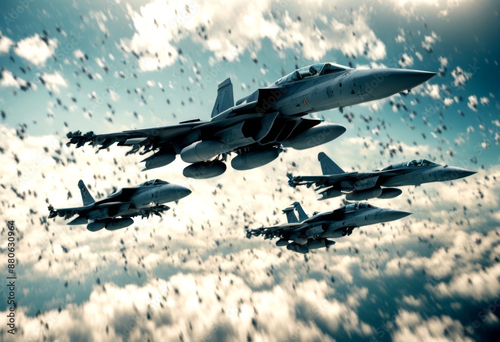 strike squadron field carrier flying military formation depth 3d ...