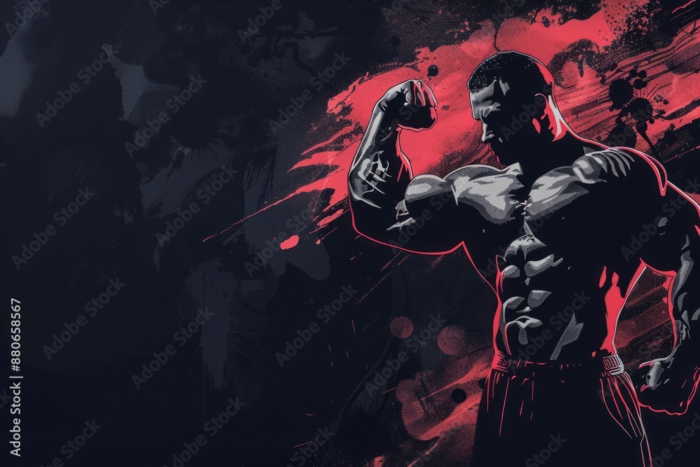 Bodybuilding fitness banner with muscular bodybuilder flexing muscles ...