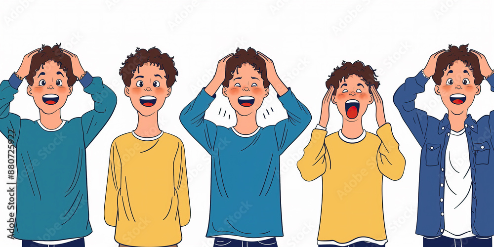 Ilustración de Stock Boy facial expressions set isolated on white ...