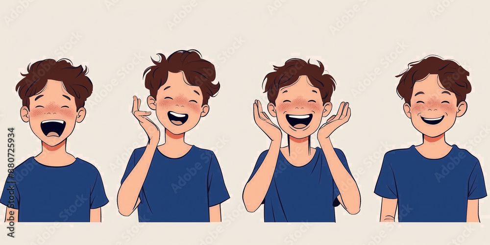 Boy facial expressions set isolated on white background. Vector cartoon ...