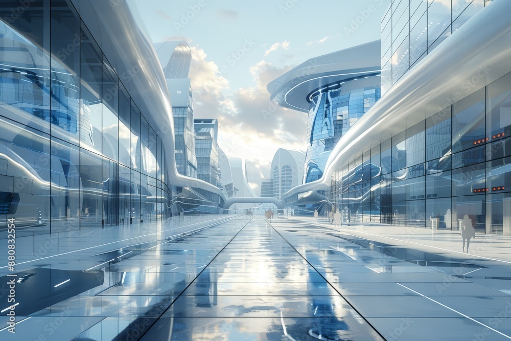 59 Urban street with futuristic architecture, realistic, high ...