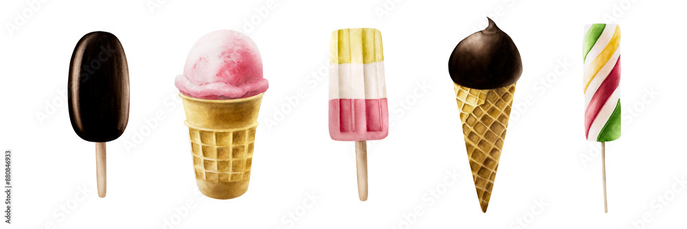Sweet Ice cream lolly with strawberry, mint, vanilla, raspberry. Hand ...