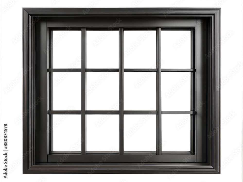 Black modern window frame with multiple panes isolated on transparent ...