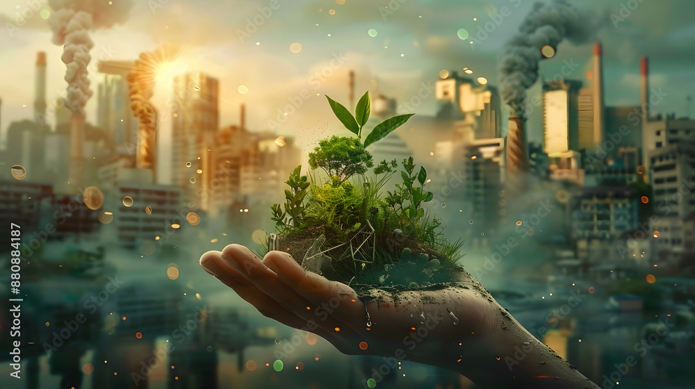 Carbon neutrality net zero. The hand of pollution and effective ...