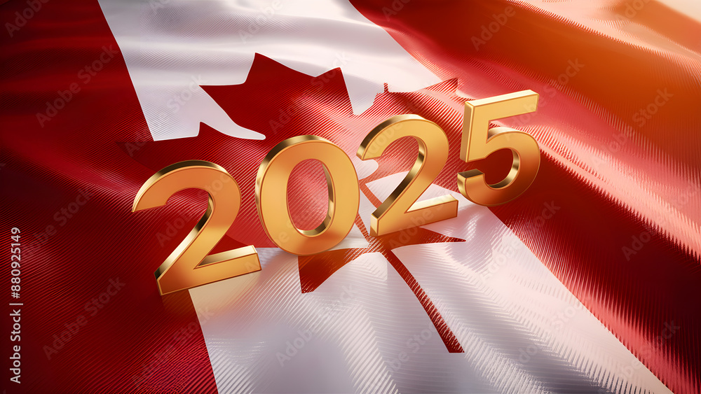 2025 Happy new year text gold 3D on Canada flag background for ...