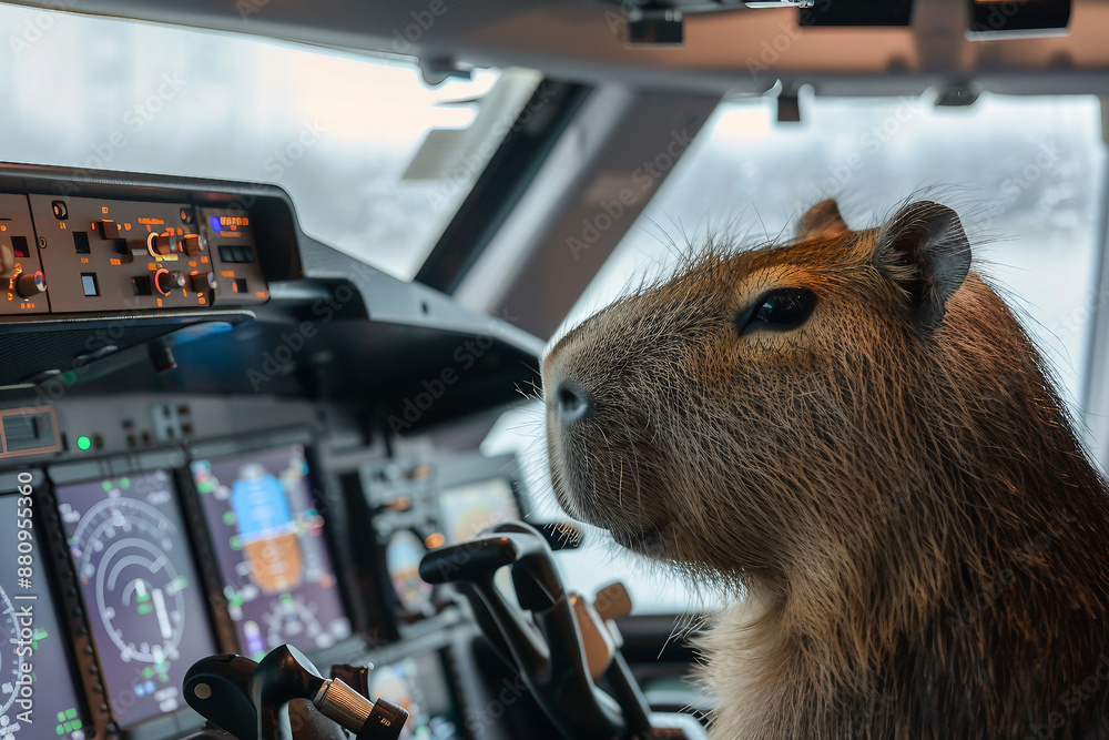 Created with generative AI picture of a capybara flying on plane in ...