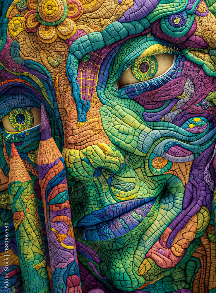 Colourful Psychedelic Face, Creative Soul, Inner Being. Vibrant Art ...