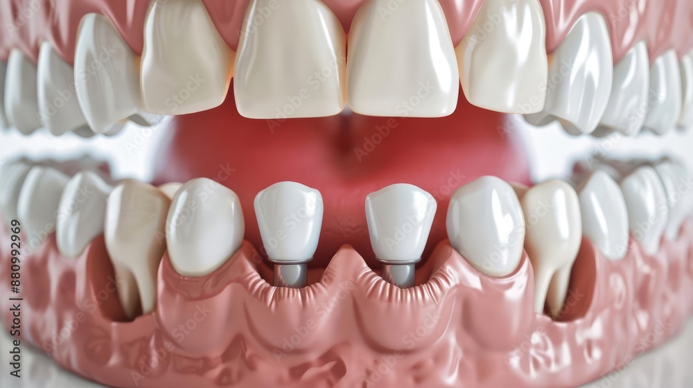 3D-rendered human teeth and oral cavity showing detailed structures ...