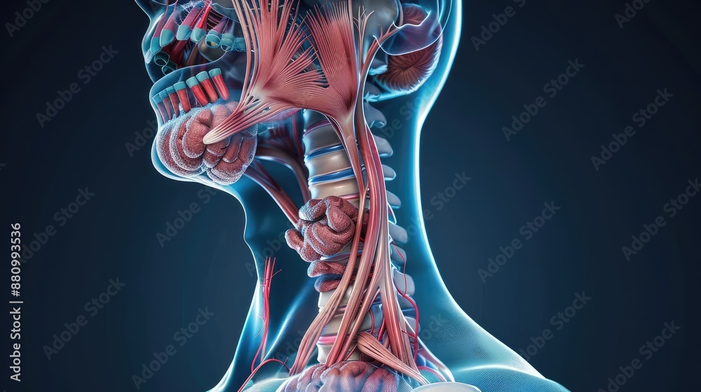 Realistic 3D illustration of the human esophagus showing detailed ...
