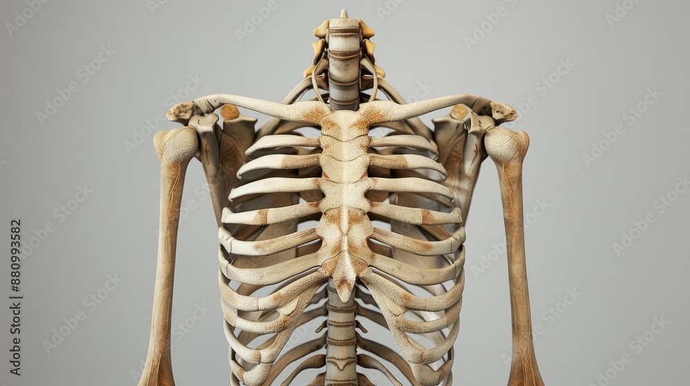 Realistic 3D model of the human rib cage showing detailed structures ...