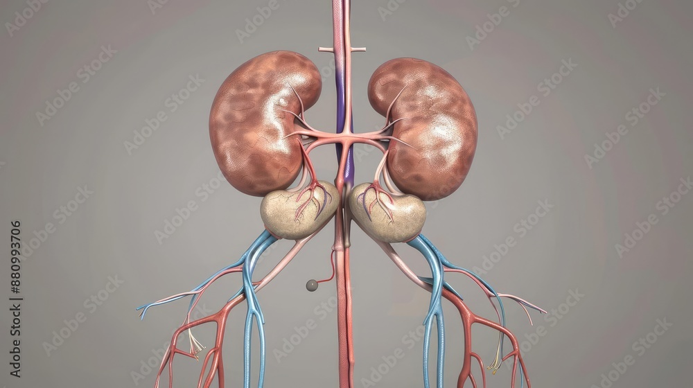 Realistic 3D model of the urinary system showing kidneys and bladder ...