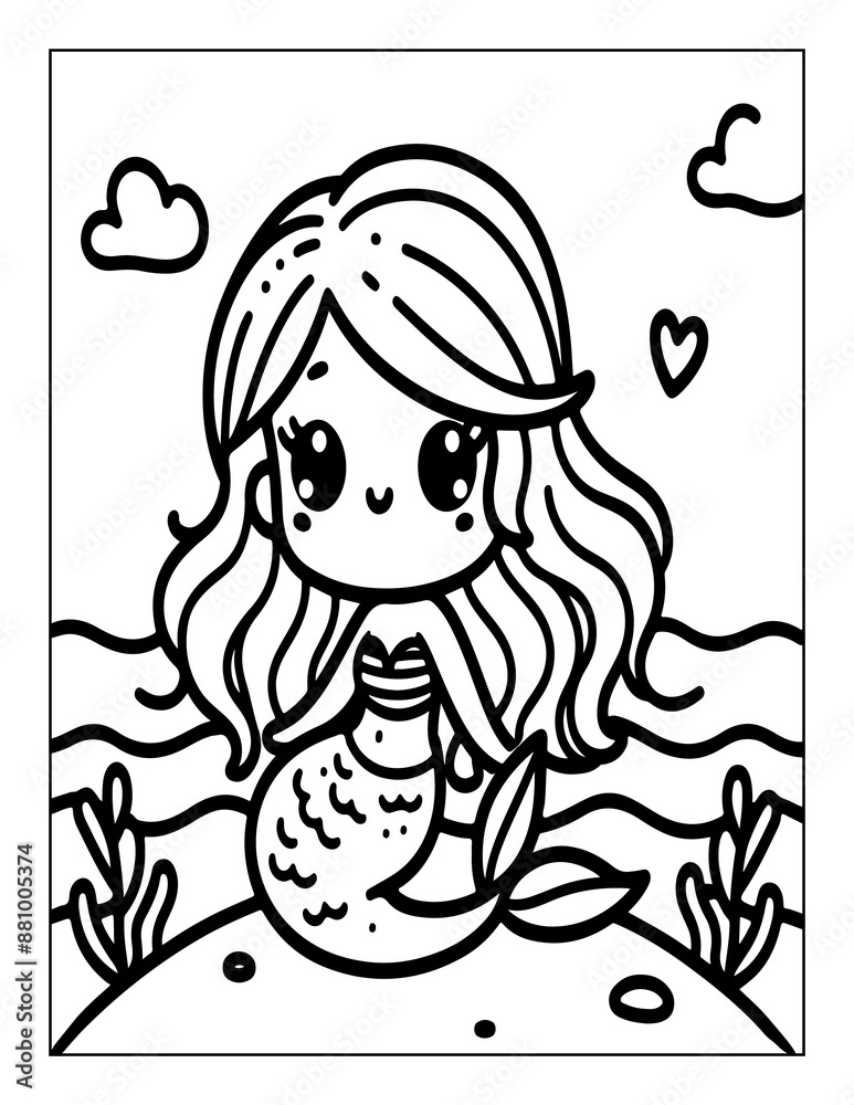 Mermaid Coloring Page isolated on transparent PNG background Generative ...