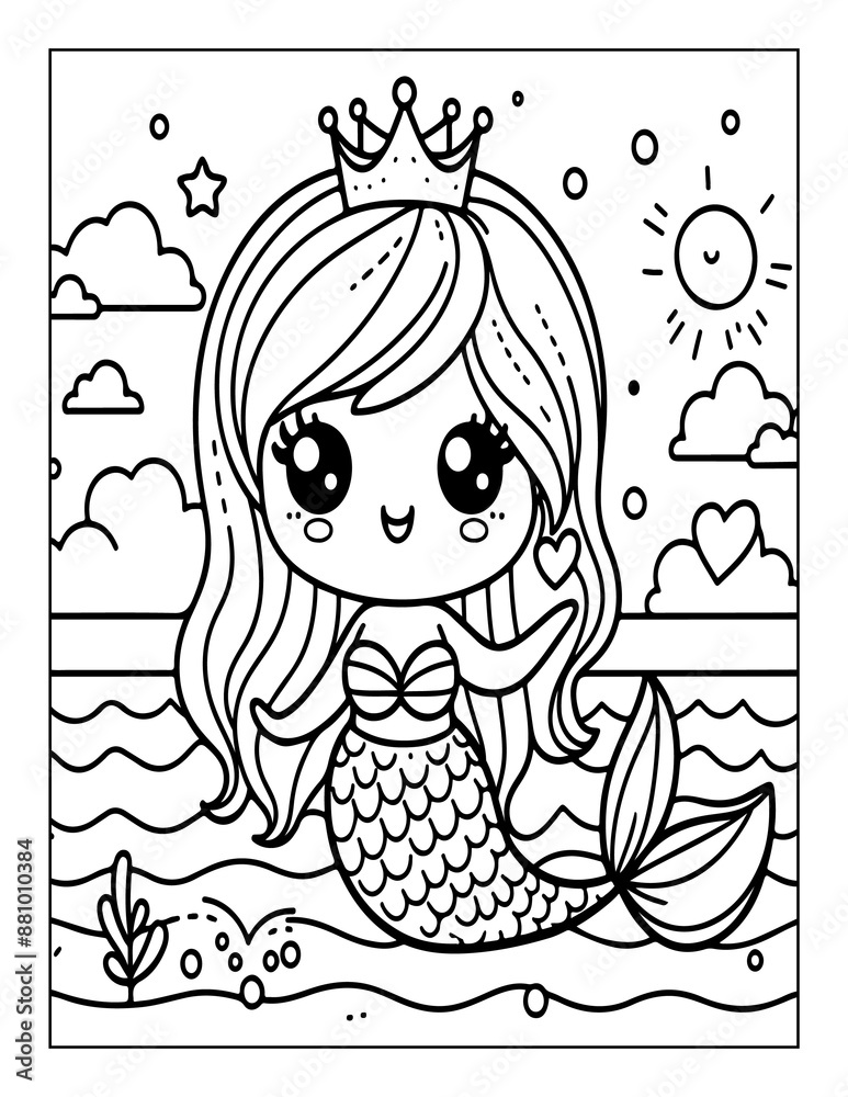 Mermaid Coloring Page isolated on transparent background Generative AI ...