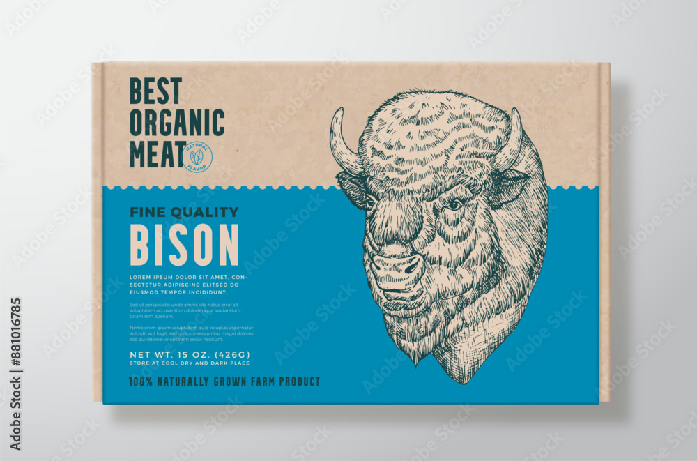 Beef Meat Vector Packaging Label Design on a Craft Cardboard Food Box ...