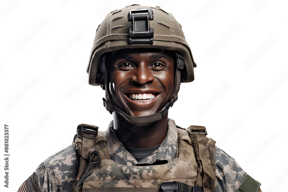 Smiling afro american soldier on transparent background. Smiling ...