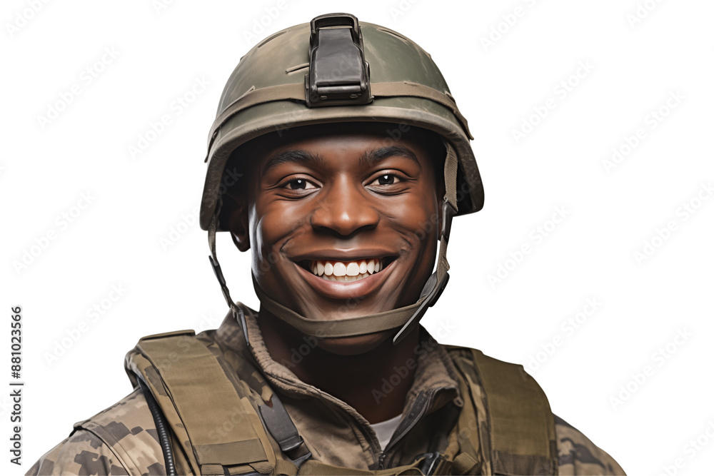 Smiling afro american soldier on transparent background. Smiling ...