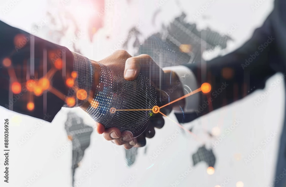 An example of a business man shaking hands on a deal, showing effect ...