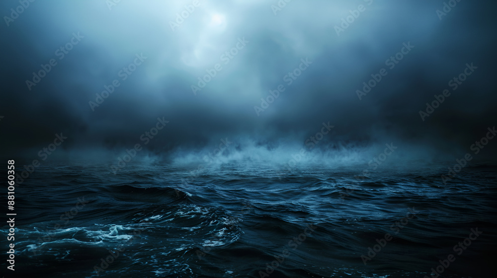 horror black blue sky, sea haunted cloud, scary ocean, depression ...