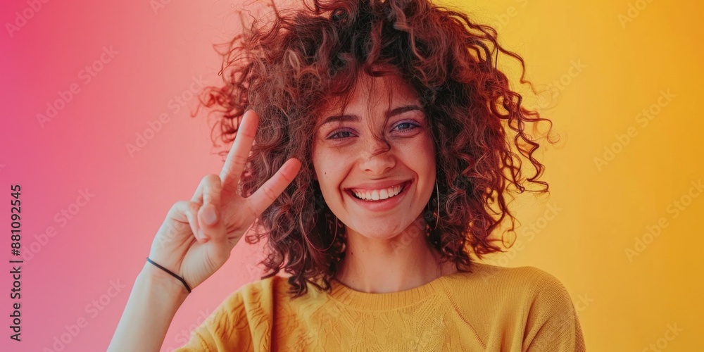 A person forms the universal symbol of peace with their hands ...