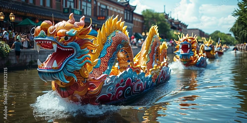 Community parade with colorful floats for National Parade Day, August ...