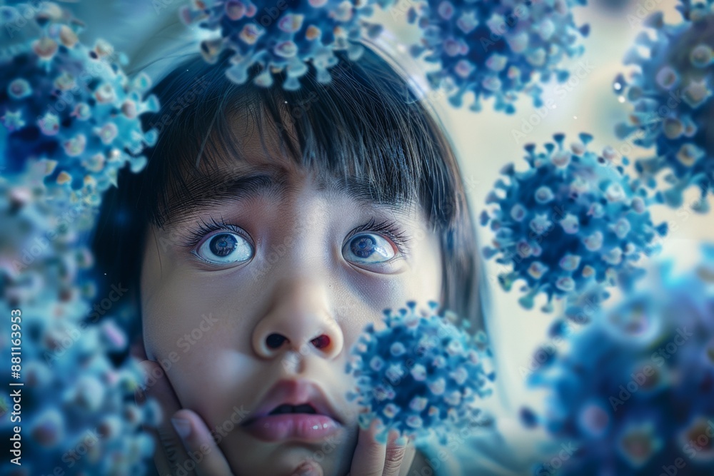 Frightened woman staring people feeling unease potential infection ...