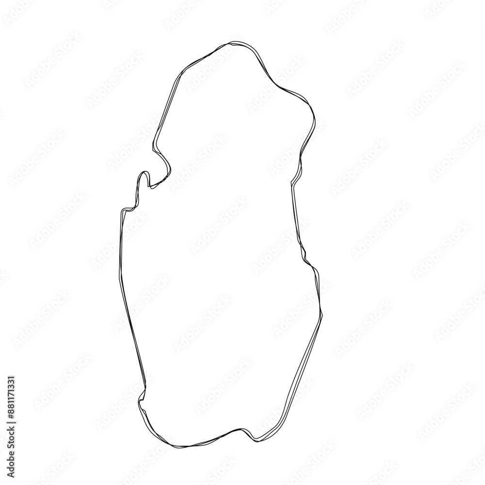 Qatar country simplified map.Thin triple pencil sketch outline isolated ...