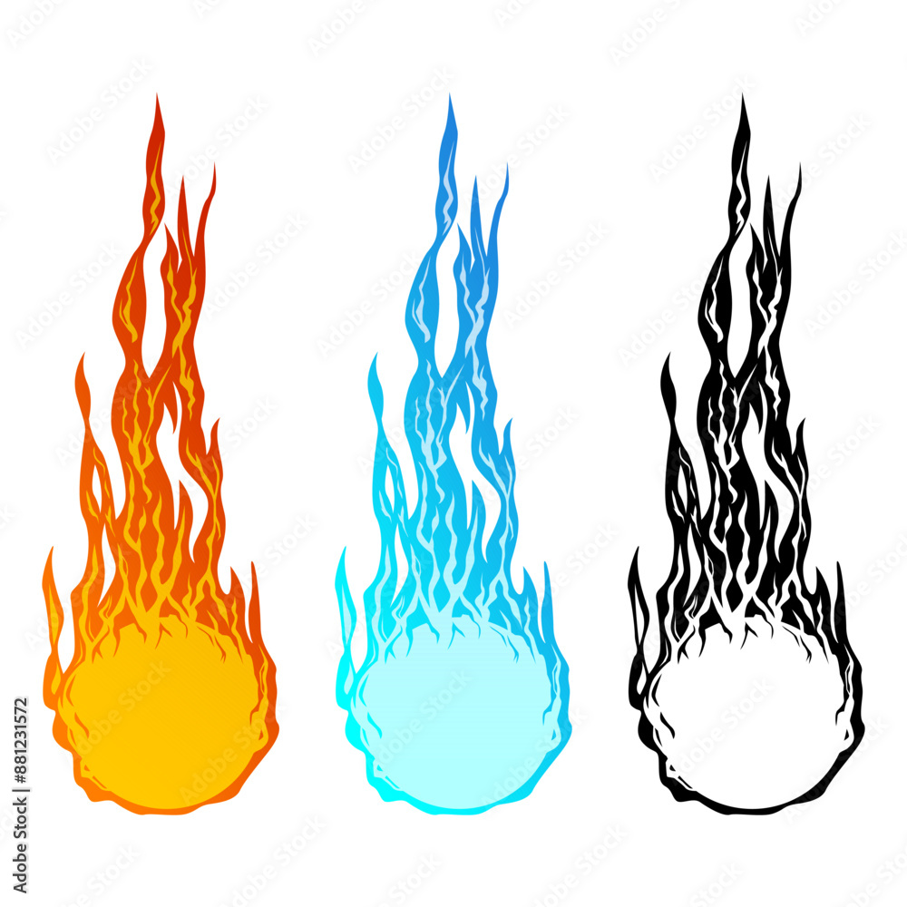 Fireball vector illustration set isolated on white background sticker ...