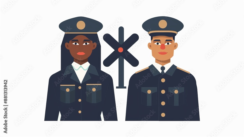 Illustration of two railway conductors in uniform, representing the ...