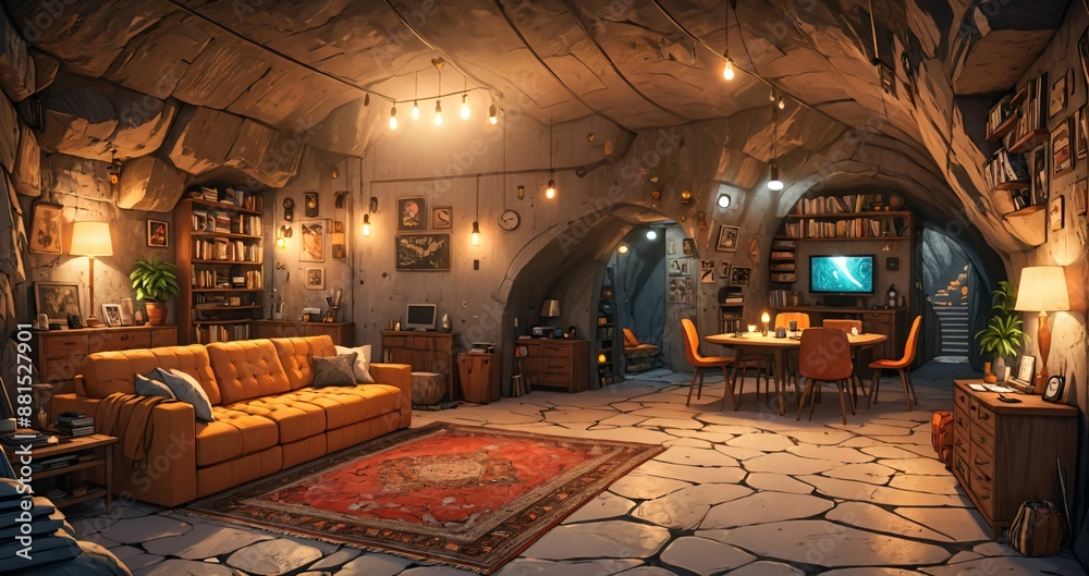 underground living room interior inside natural cave cavern tunnel ...